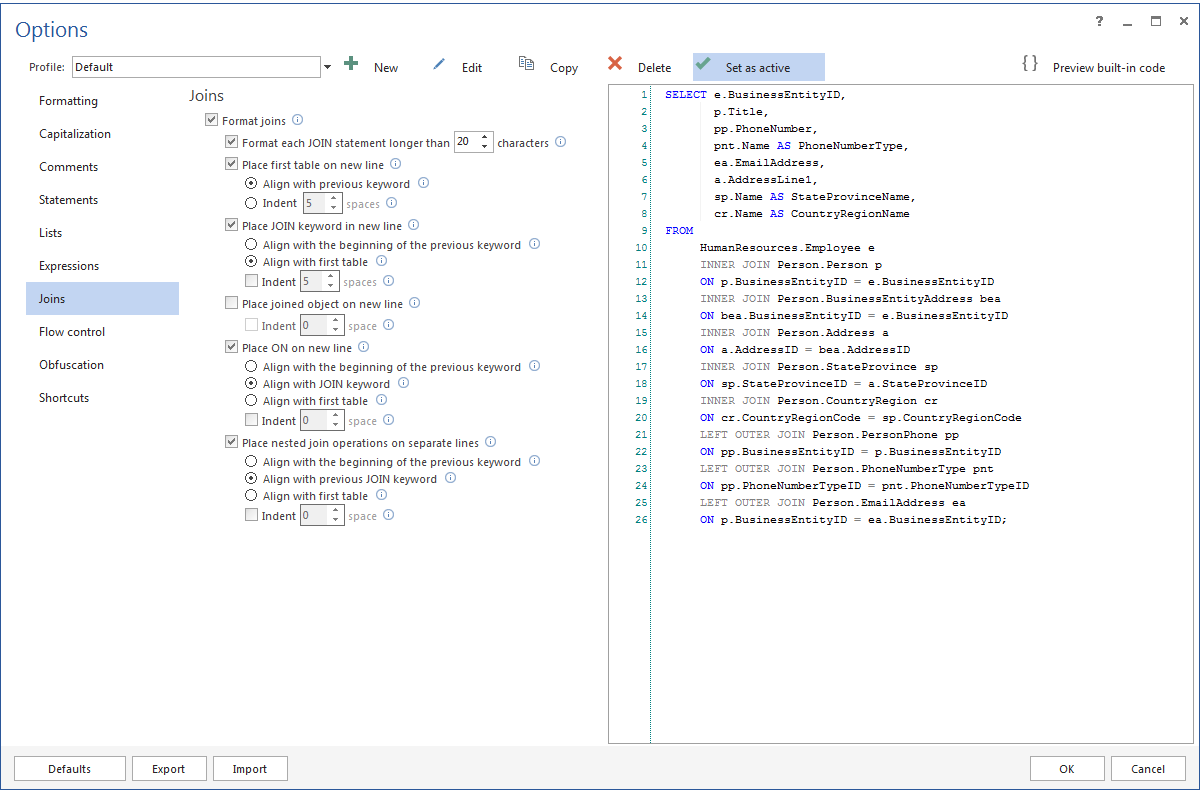 SQL Formatting standards – joins, lists, structure, operations