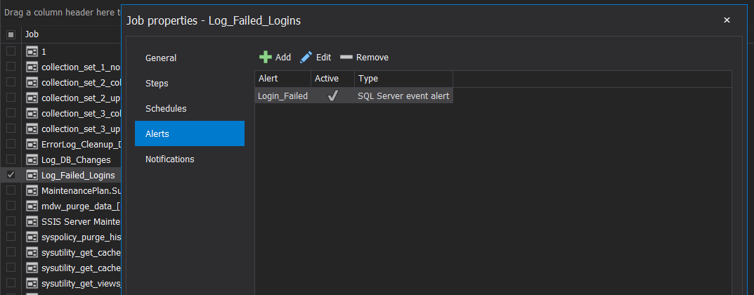 SQL Server Agent job alert configuration